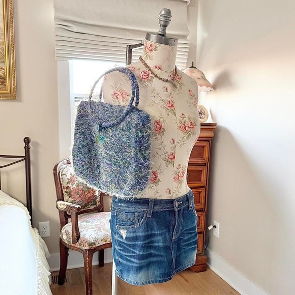 Bags | Blue Fuzzy Bag Y2k Blue Fuzzy Knit Shoulder Bag | Poshmark